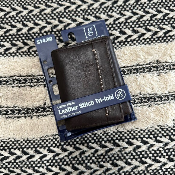 George | Bags | Nwt George Leather Stitch Leather Flip Id Trifold Rfid ...